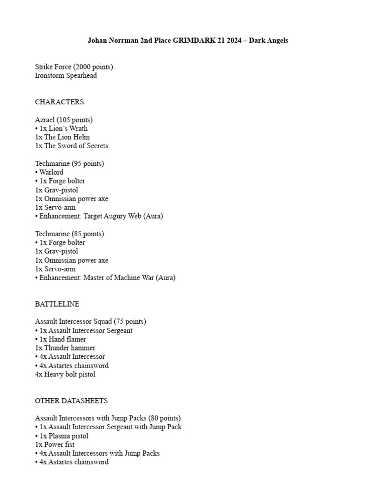 Johan Norrman 2nd Place GRIMDARK 21 2024 - Dark Angels | PDF | Military Technology | Projectile ...