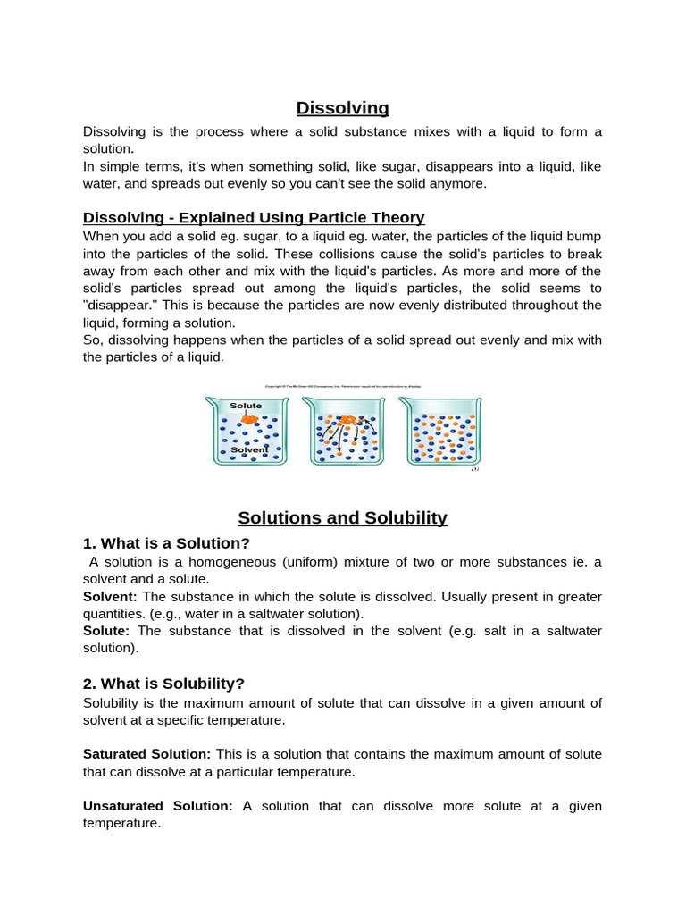 Dissolving, Solutions and Solubility | PDF