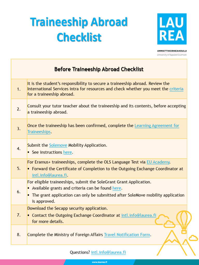 Outgoing Traineeship Checklist | PDF