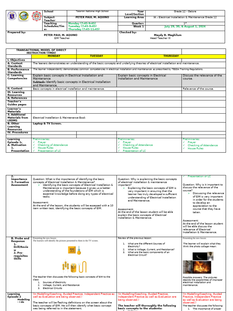 DLL Grade 12 - Week 1 | PDF