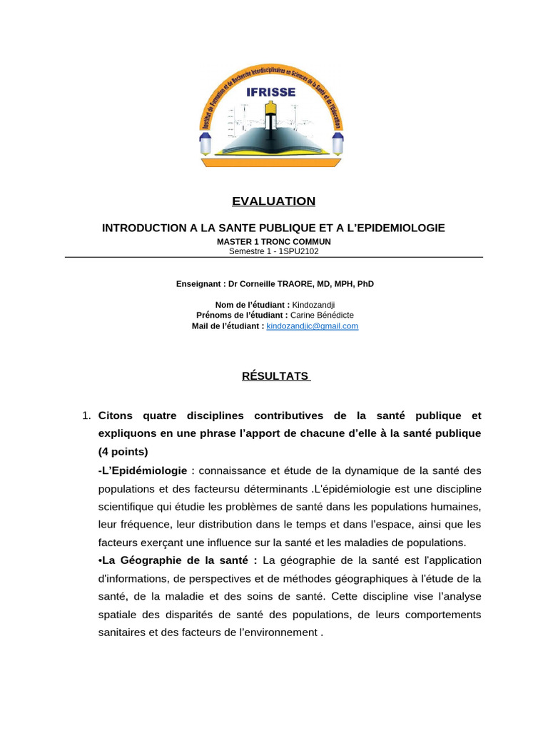 Copie de Devoir Carine Intro Santé Pub | PDF