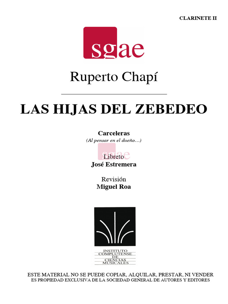 Chapí - Las Hijas Del Zebedeo - Carceleras - 03 Clarinete II | PDF
