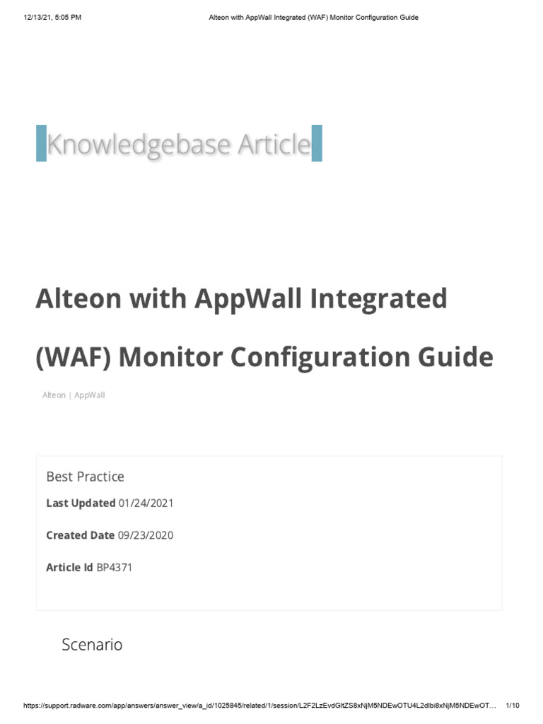 Alteon With AppWall Integrated (WAF) Monitor Configuration Guide | PDF