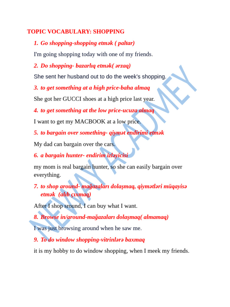 Shopping Topic Vocabulary | PDF | Trade | Self-Improvement
