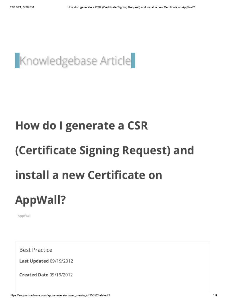 How Do I Generate A CSR (Certificate Signing Request) and Install A New ...
