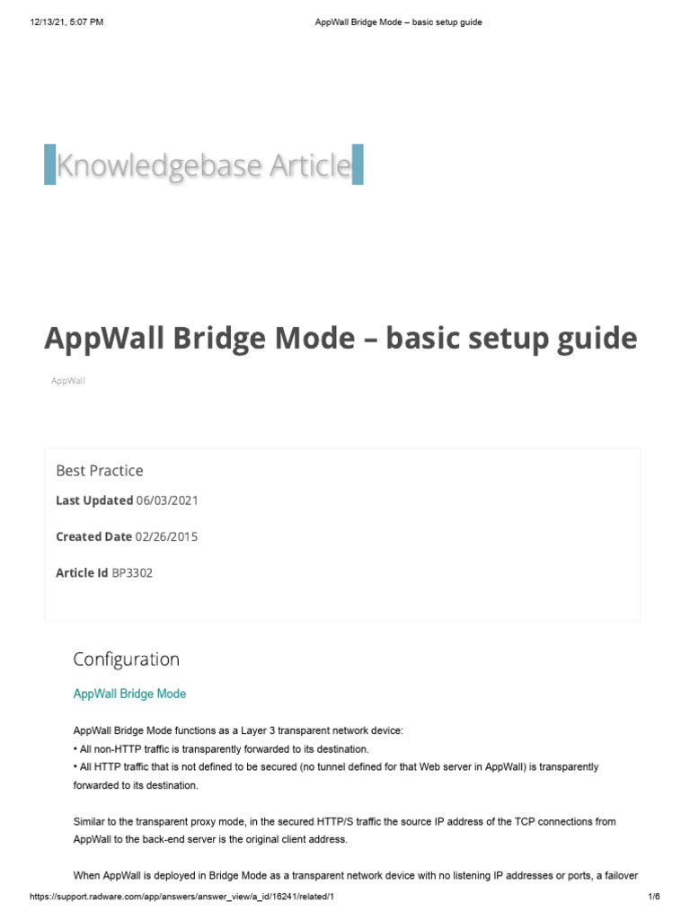 AppWall Bridge Mode - Basic Setup Guide | PDF
