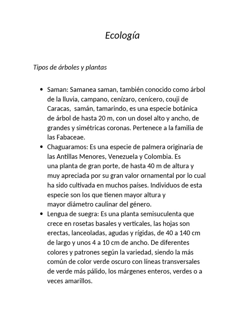 Ecología: Tipos de Árboles y Plantas | PDF