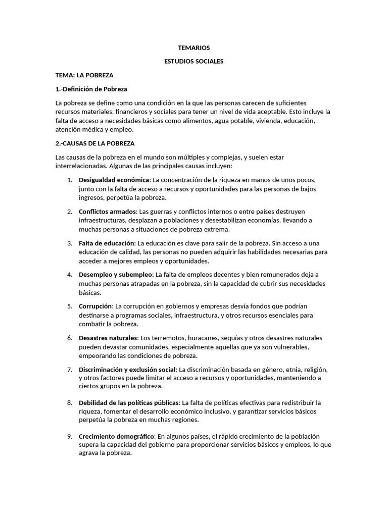 Temarios Primer Parcial Segundo Trimestre | PDF | Pobreza | Ciencias sociales