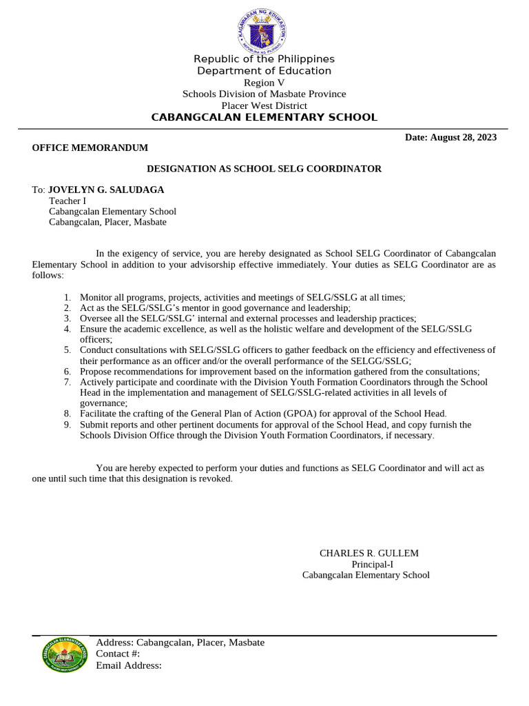 DESIGNATION LETTER (SELG) | PDF