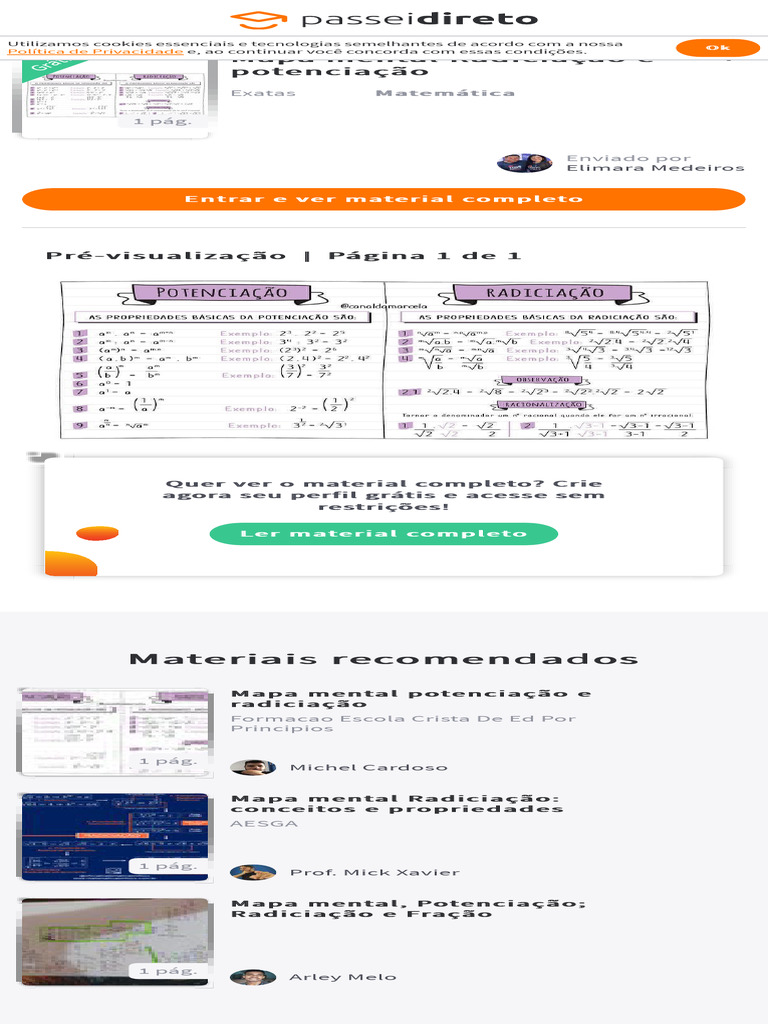 Mapa Mental Radiciação e Potenciação - Matemática | PDF