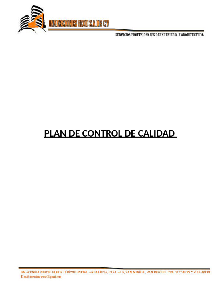 PLAN DE CONTROL DE CALIDAD | PDF