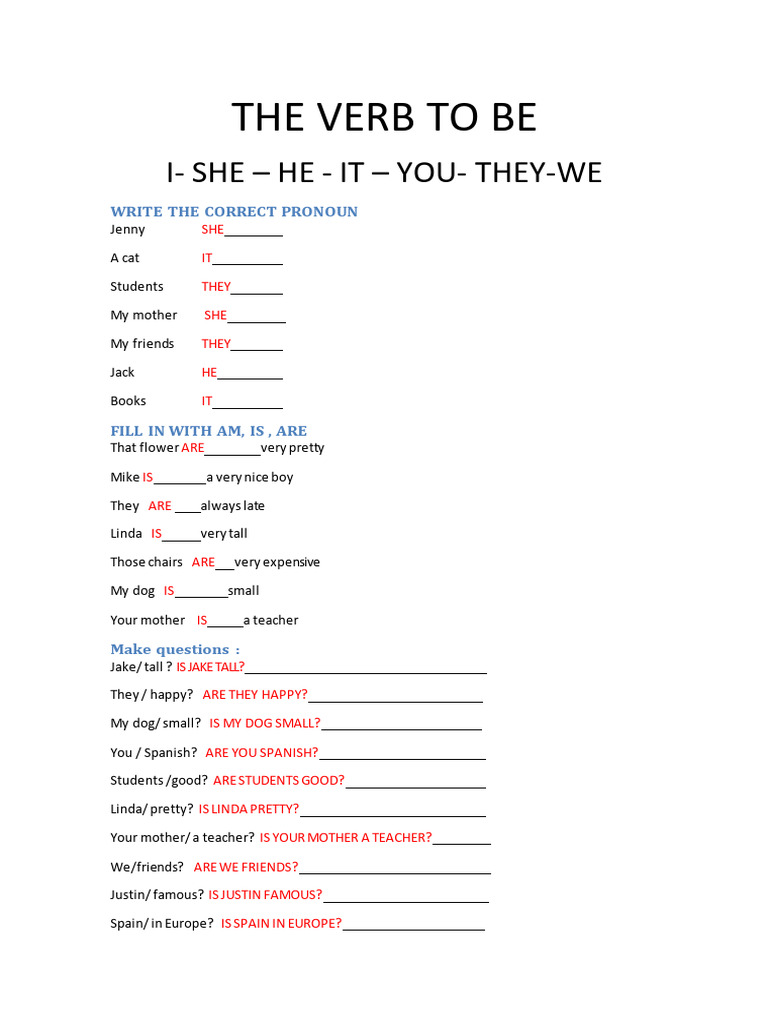 VERBO TOBE EJERCICIO 2 | PDF