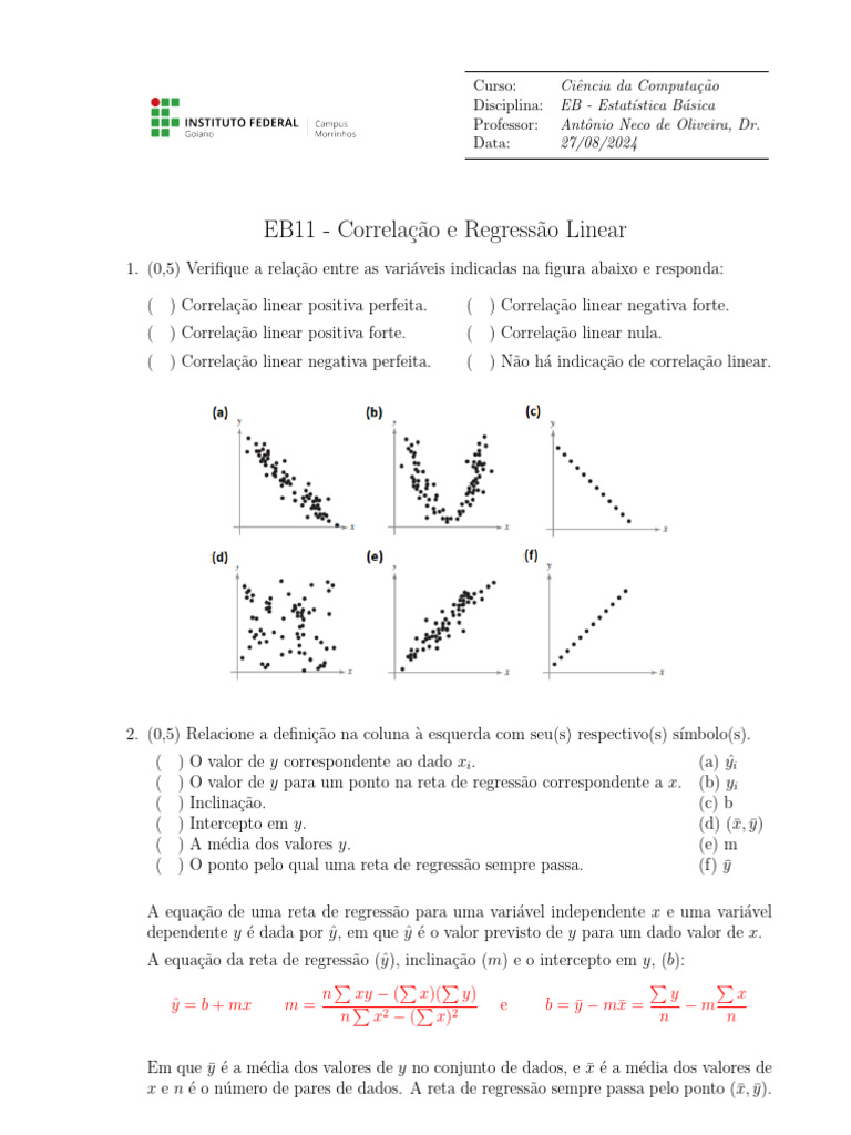 EB11 - 2708 - Lista de Exercicios | PDF