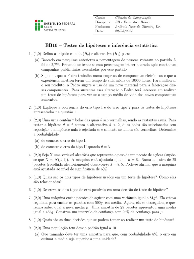 EB10 - Lista de Exercicios | PDF