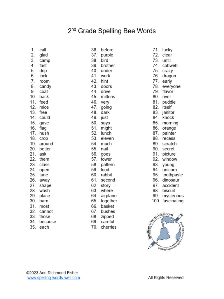 2nd Grade Spelling Bee Words 23 | PDF