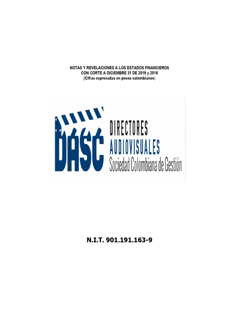 Notas y Revelaciones Estados Financieros 2019 Dasc | PDF