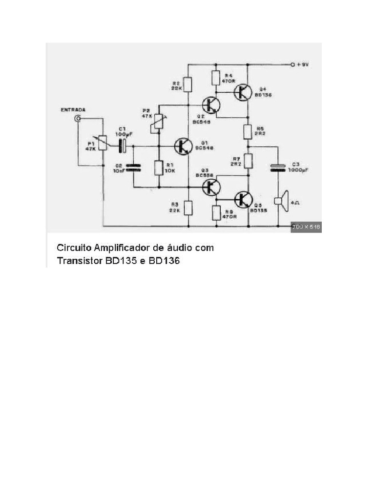 Circuito Amplificador de Áudio Com Transistor BD135 e BD136 | PDF