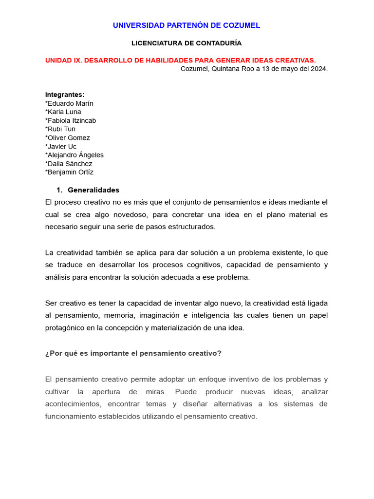 Desarrollo de Habilidades para Generar Ideas Creativas | PDF