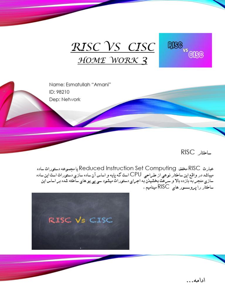 Home Work 3 (RISC and CISC) Esmatullah Amani 98210 Network | PDF