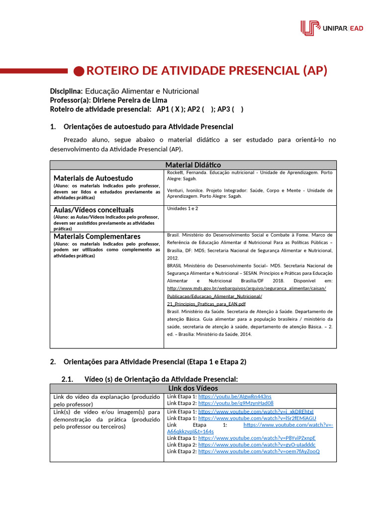 2024 Roteiro Atividade Presencial-AP1 ALUNO | PDF