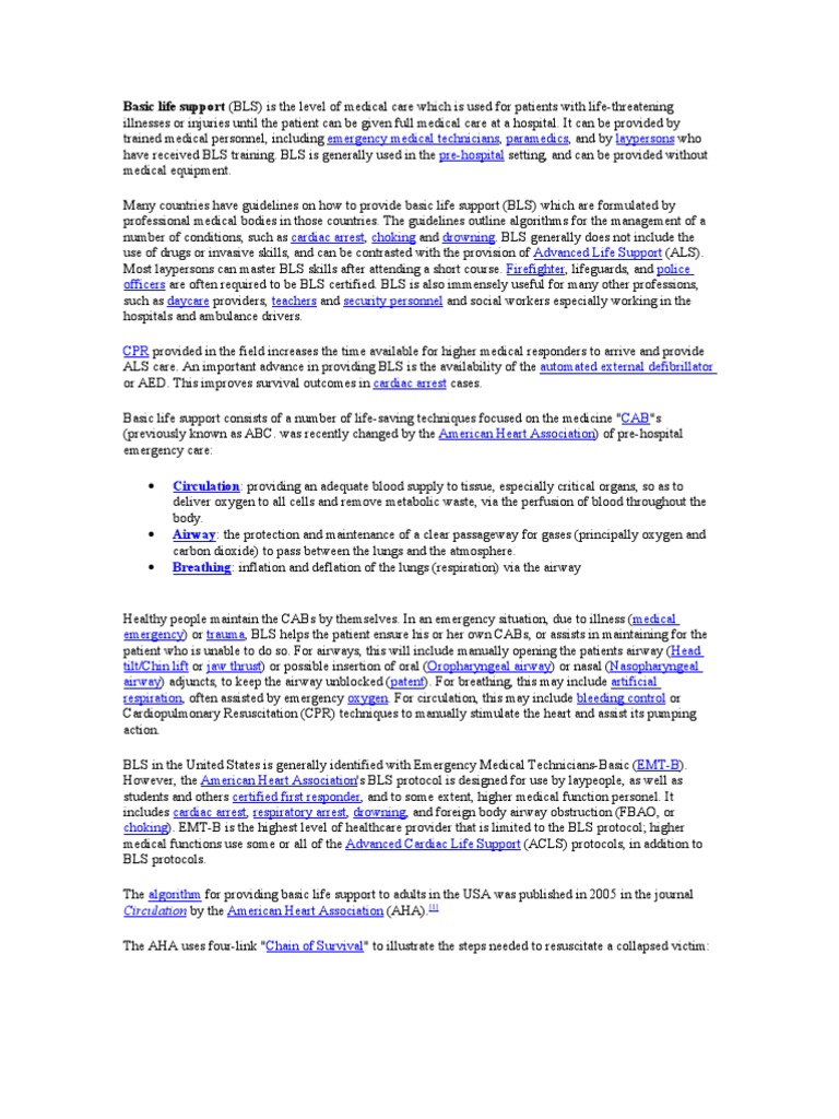 Basic Life Support | PDF | Cardiopulmonary Resuscitation | Emergency ...