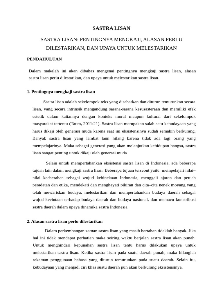 Sastra Lisan | PDF
