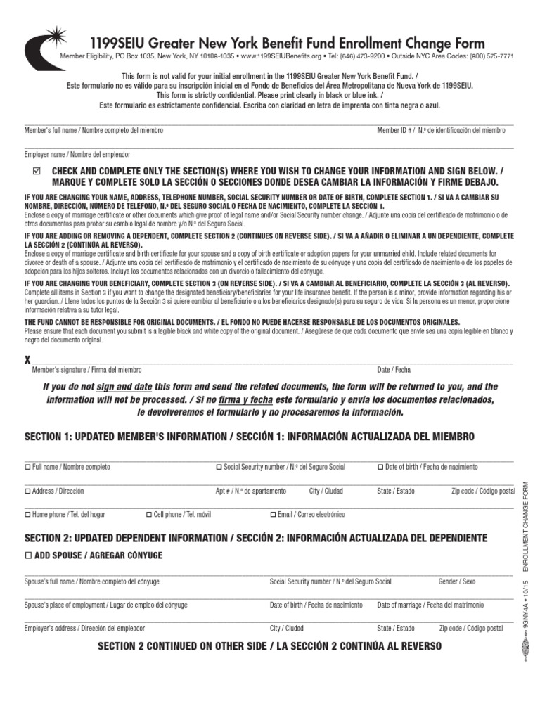 Greater New York Enrollment Change Form | PDF