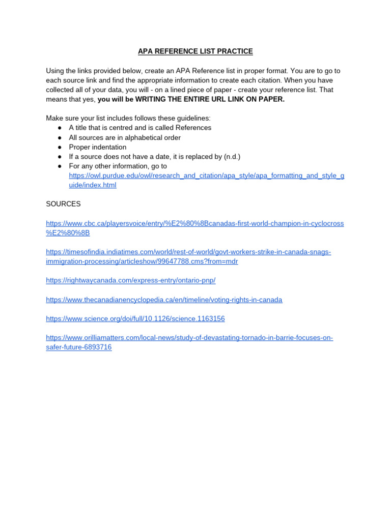 Apa Practice Worksheet | PDF