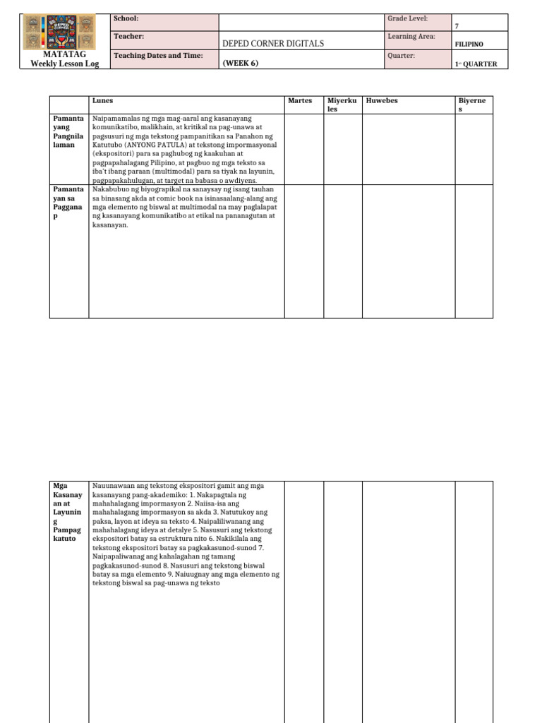 Dll-Week 6-Grad7-Filipino - Deped Corner Digitals | PDF