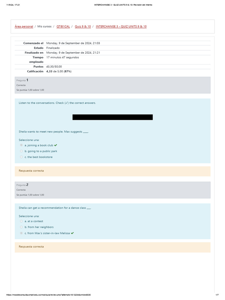 Interchange 3 - Quiz Units 9 & 10 - Revisión Del Intento | PDF