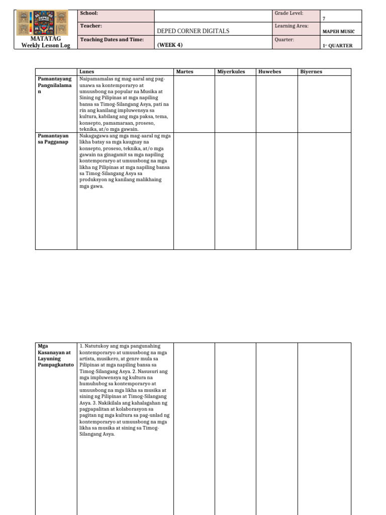 Dll-Week 4-Grade7-Mapeh - Deped Corner Digitals | PDF