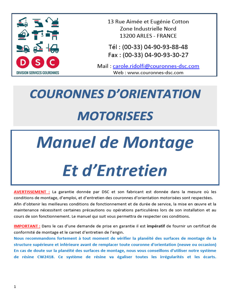 Couronne Motorisee Manuel de Montage Et D Entretien | PDF