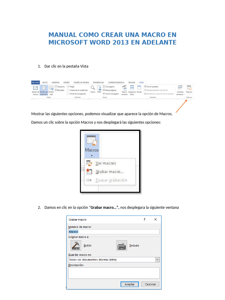 Manual Como Crear Una Macro en Microsoft Word 2013 en Adelante | PDF