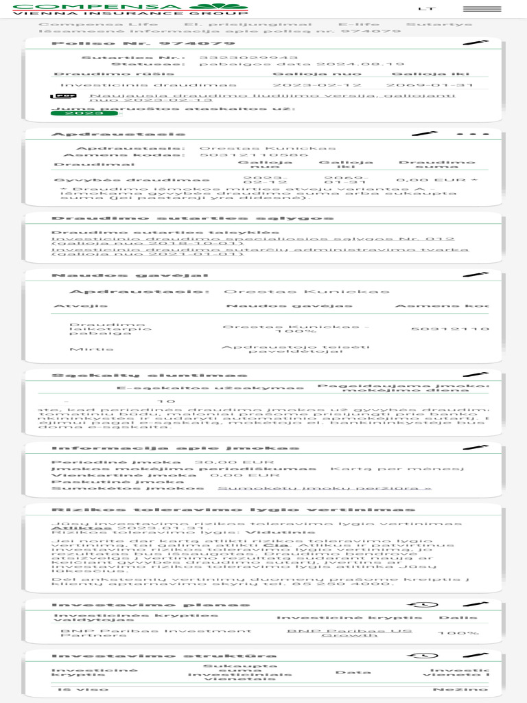 Compensa Life El. Prisijungimai E-Life Sutartys Išsamesnė Informacija ...