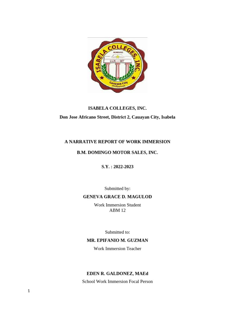 Work Immersion Report: ABM 12 | PDF