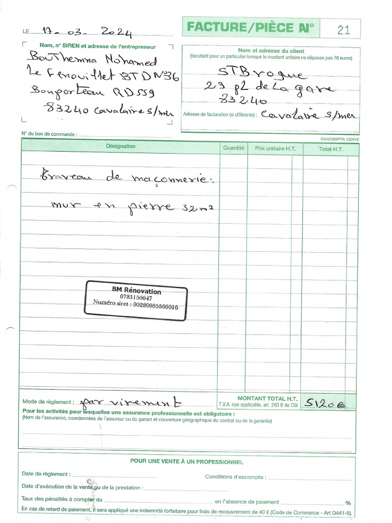Facture BM Rénovation | PDF
