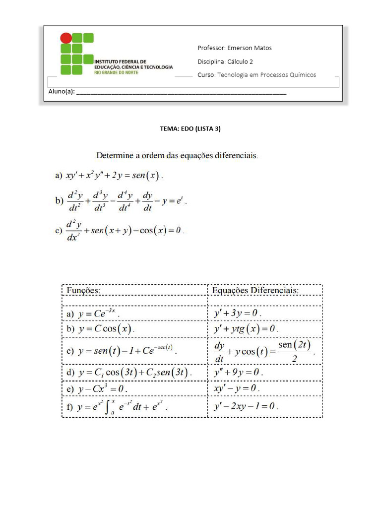 Lista 3 Calculo 2 EDO | PDF