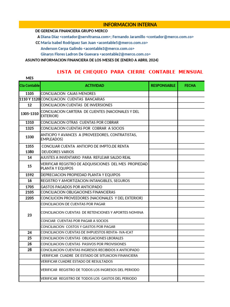 Lista-De-Chequeo-Para-Cierre-Contable 2024 | PDF | Contabilidad | Finanzas y dinero