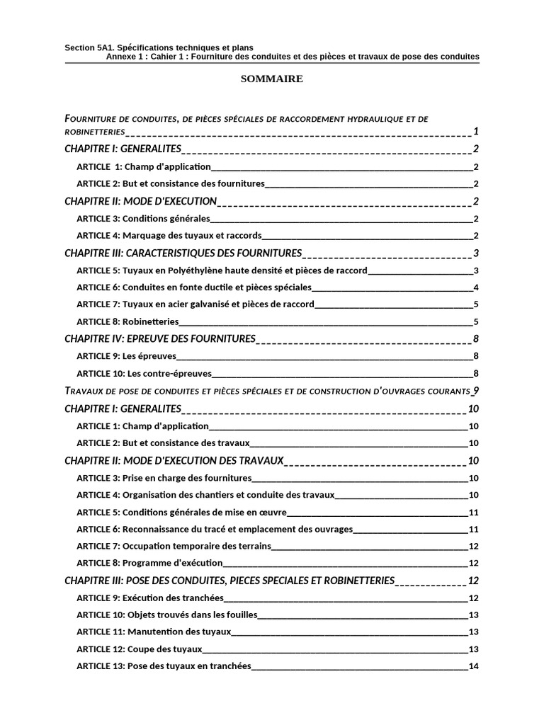 Annexe 1 Section 5 A1 Cahier 1 - ST Fourniture Des Conduites Et Des ...