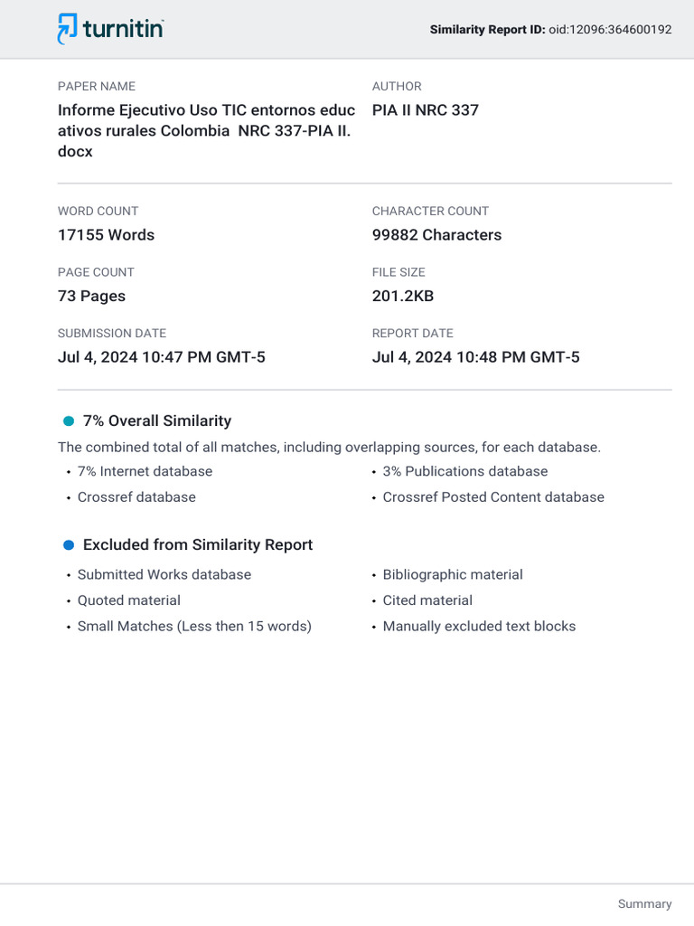 TURNITIN Uso TIC Entornos Educativos Rurales Colombia NRC 337-PIA II | PDF