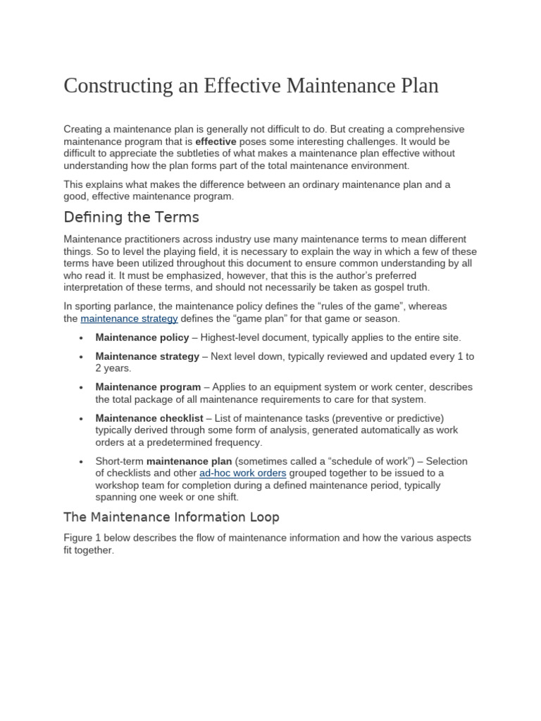 Constructing An Effective Maintenance Plan | PDF