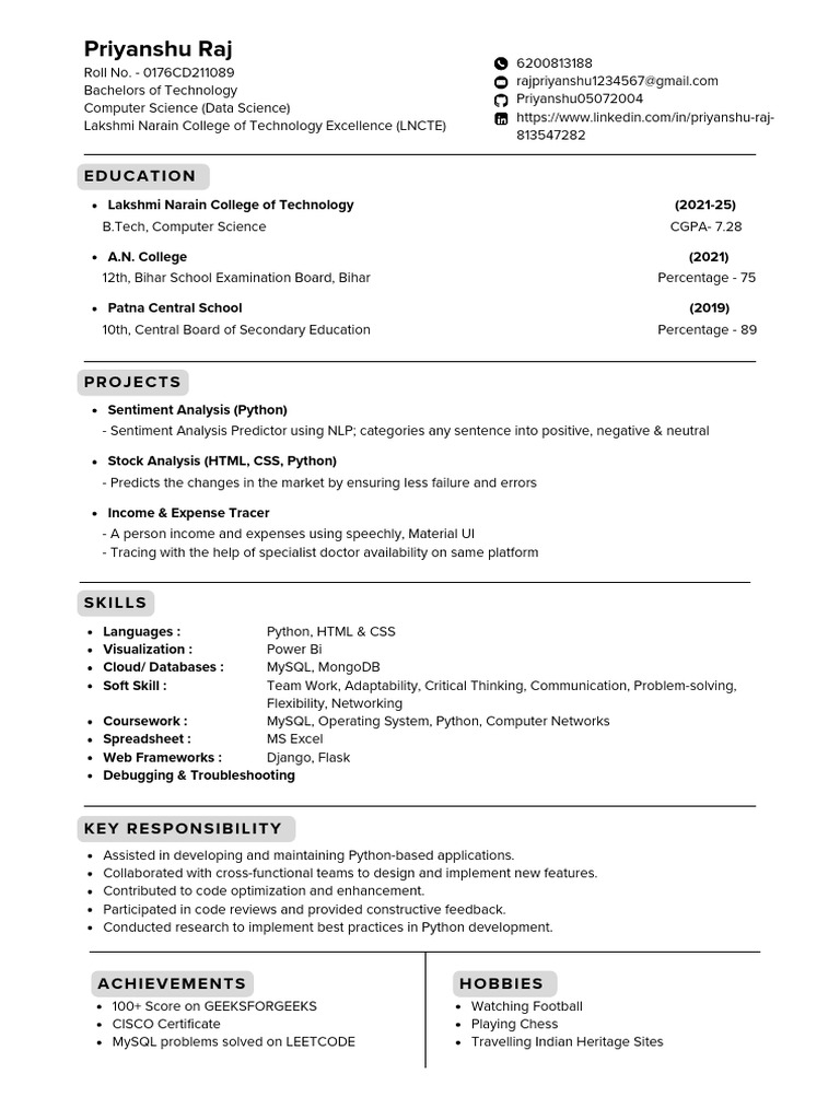 Priyanshu Raj: Education | PDF