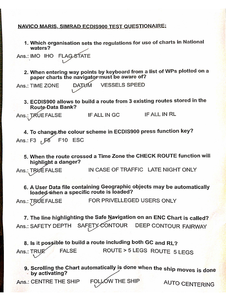 Maris 900 Ecdis Test Questionaire | PDF