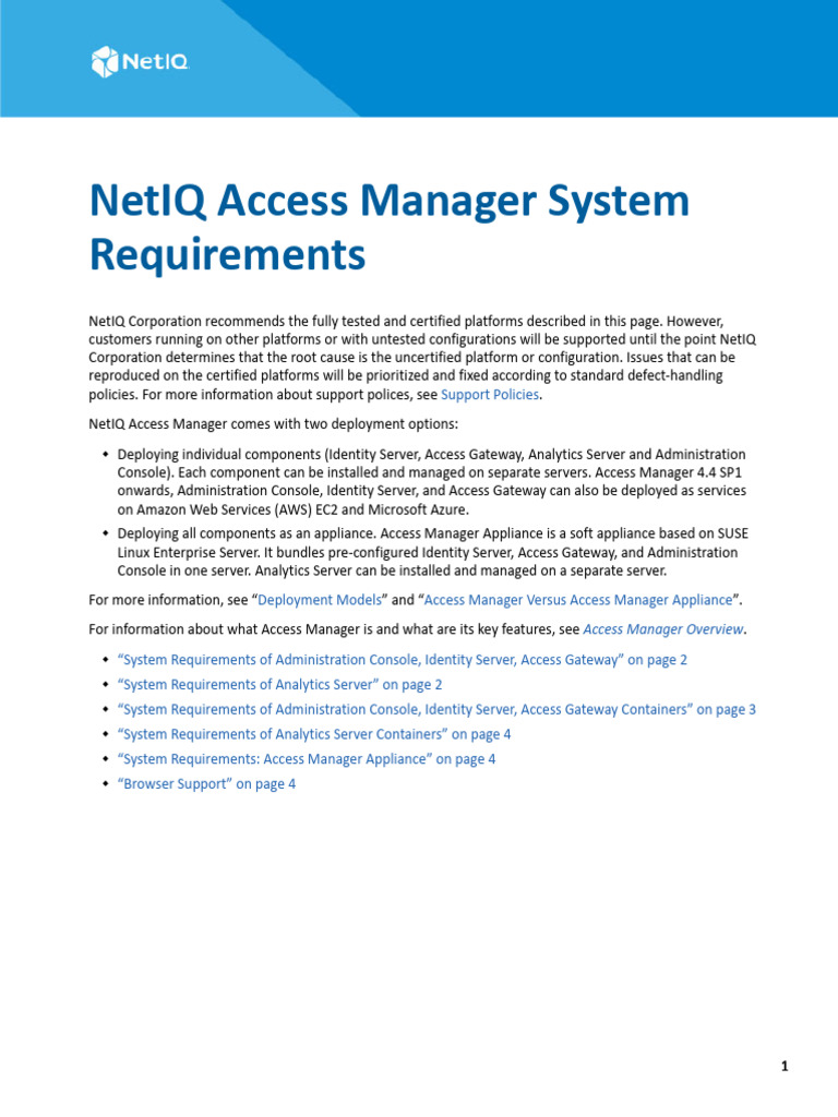 NetIQ Access Manager 5.0 System Requirements | PDF