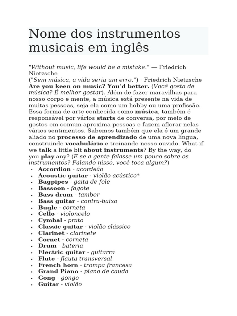 Nome Dos Instrumentos Musicais em Inglês | PDF