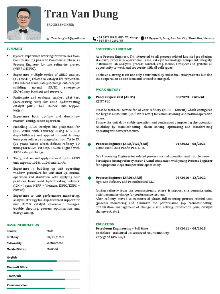 CV Tran Van Dung - Process Engineer | PDF