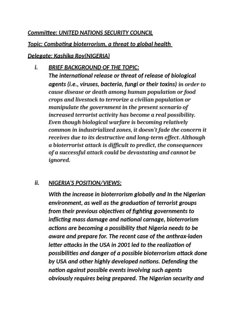 Position Paper (Delegate of Nigeria) | PDF