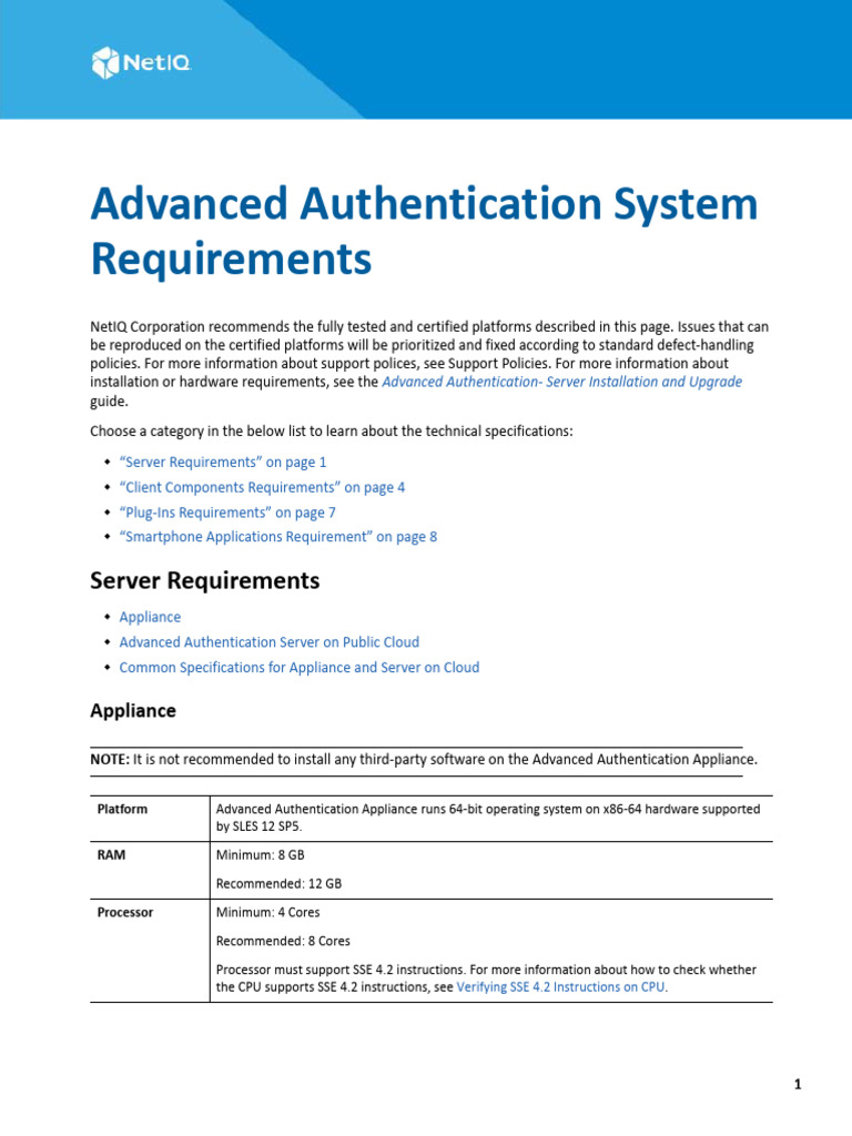 Advanced Authentication 6.4 System Requirements | PDF
