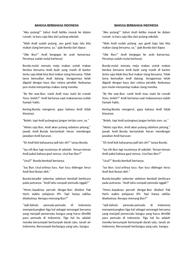 Cerpen BANGGA BERBAHASA INDONESIA | PDF