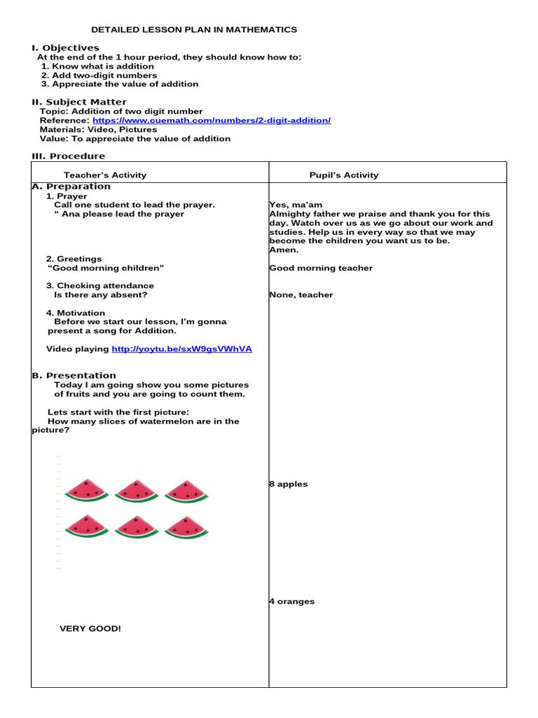 Detailed Lesson Plan in Mathematics | PDF